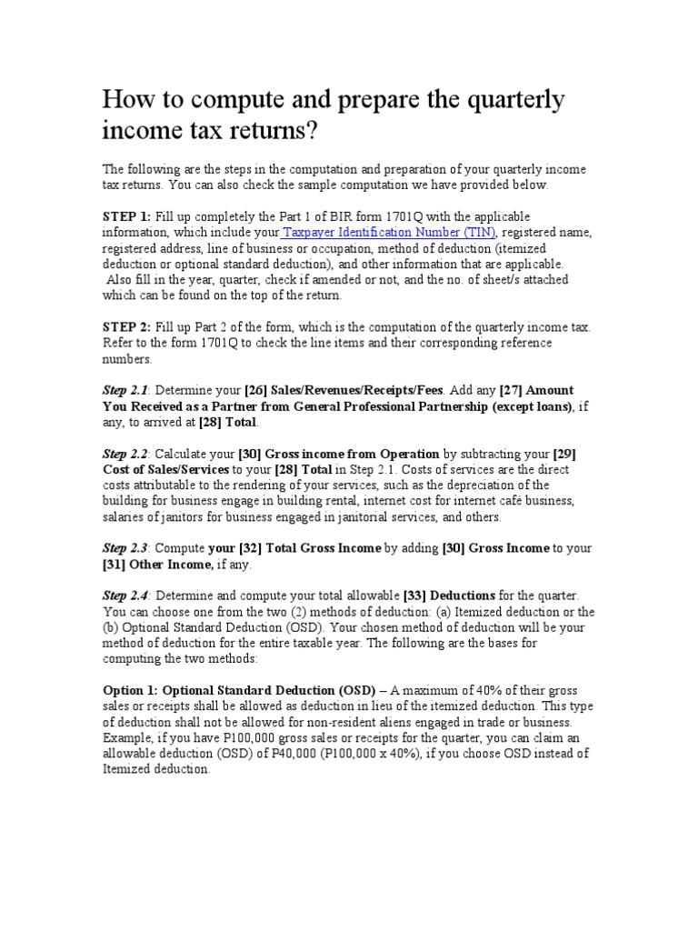 Quarterly Income Tax Return Guide | PDF | Tax Deduction | Income Tax