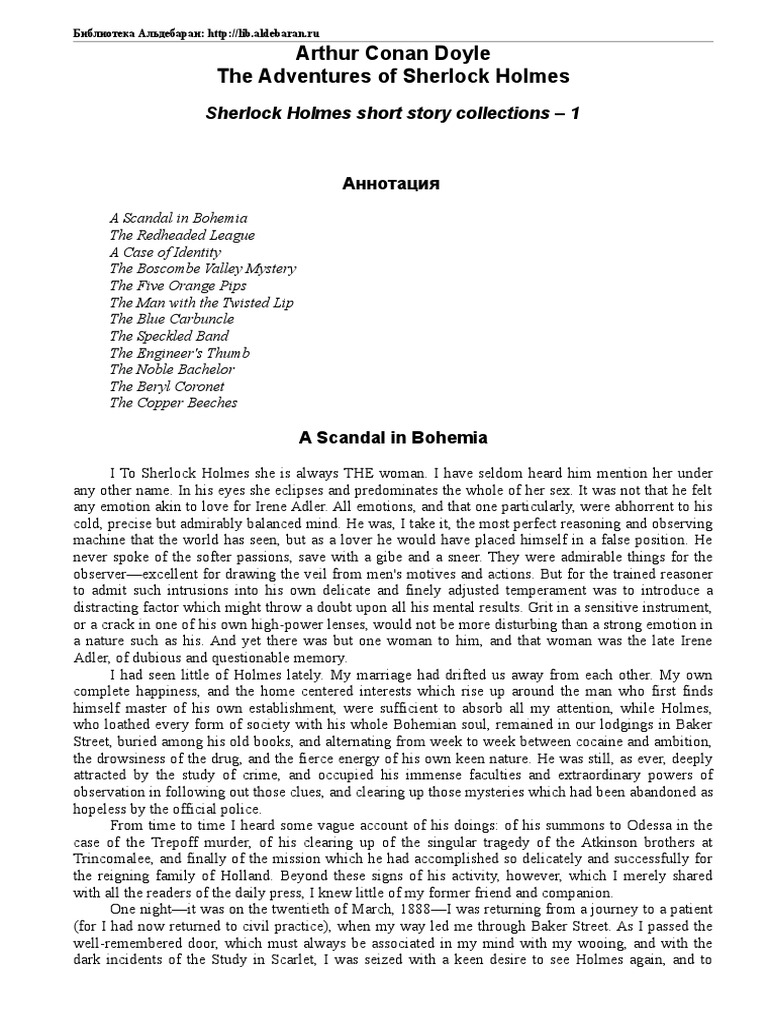 Adventures of Sherlock Holmes | PDF | A Scandal In Bohemia | Irene Adler