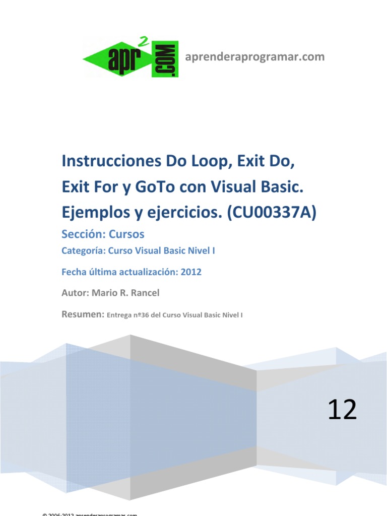 CU00337A Do Loop Exit For Exit Do y Goto Ejemplos y Ejercicios Visual Basic | PDF | Básico ...
