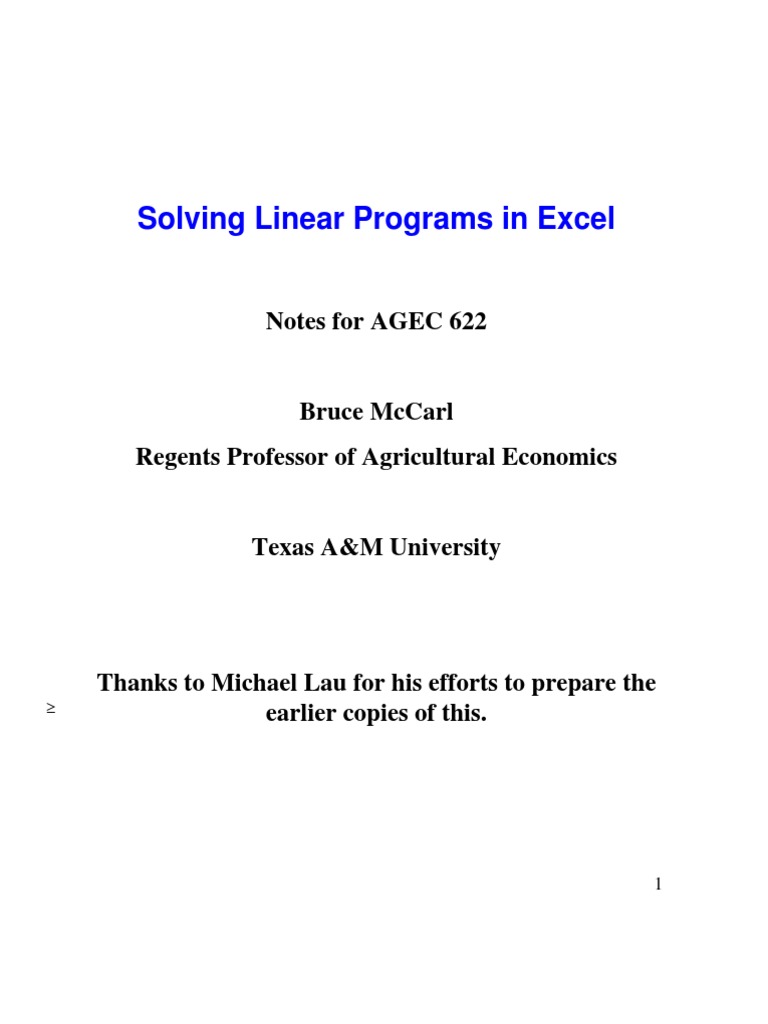 How To Solve LP With Excel | PDF | Linear Programming | Mathematical ...