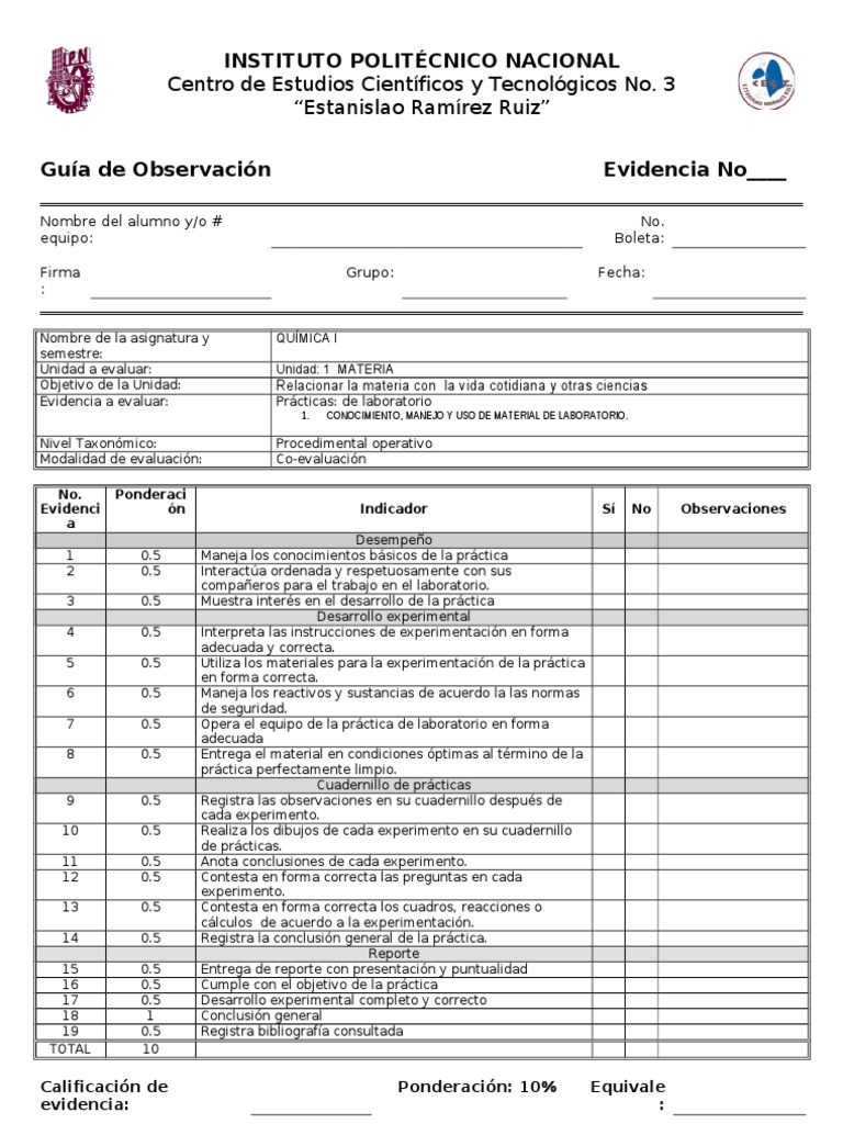 Guia de Observacion Química I | PDF | Laboratorios | Taxonomía (biología)