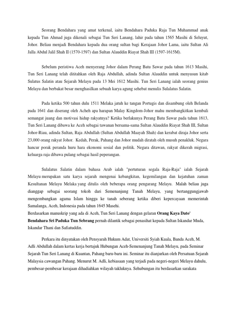 Tun Seri Lanang | PDF