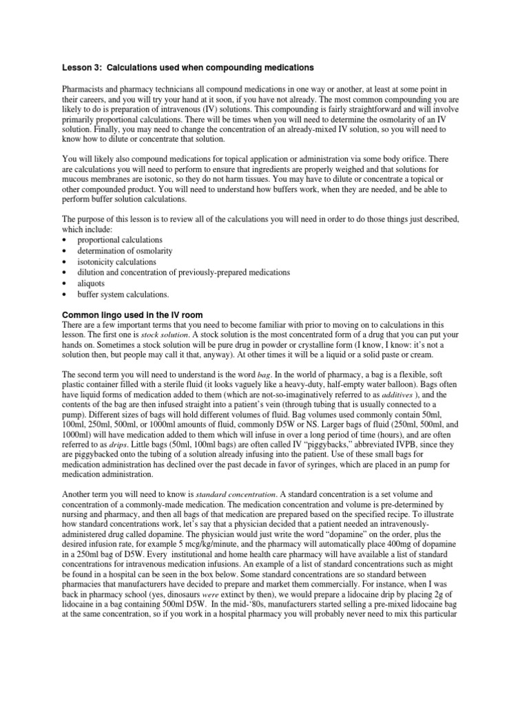Lesson 3 Calculations Used When Compounding Medications | PDF | Saline ...