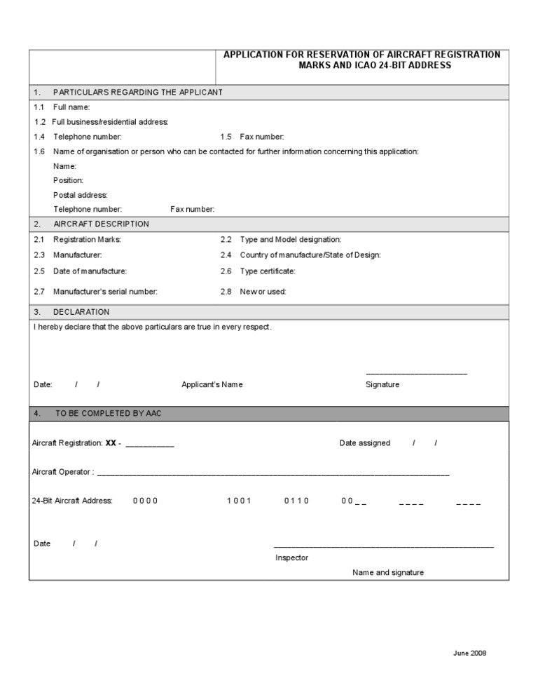 Aircraft Registration Application Form | PDF | Business