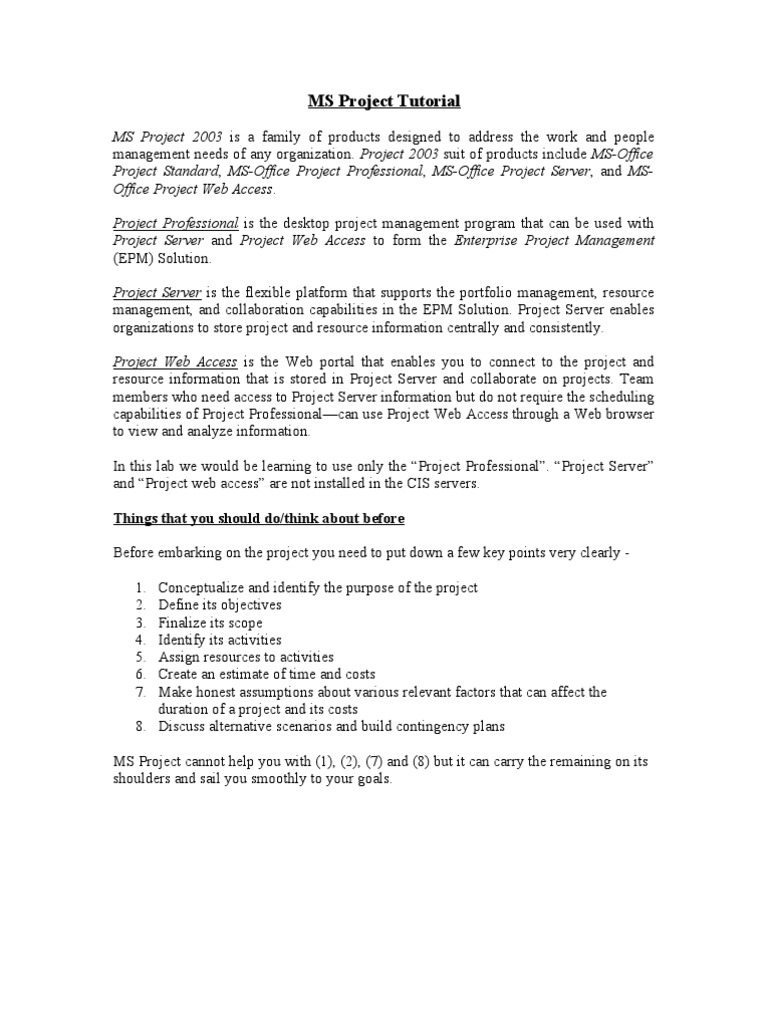 MS Project Tutorial | PDF