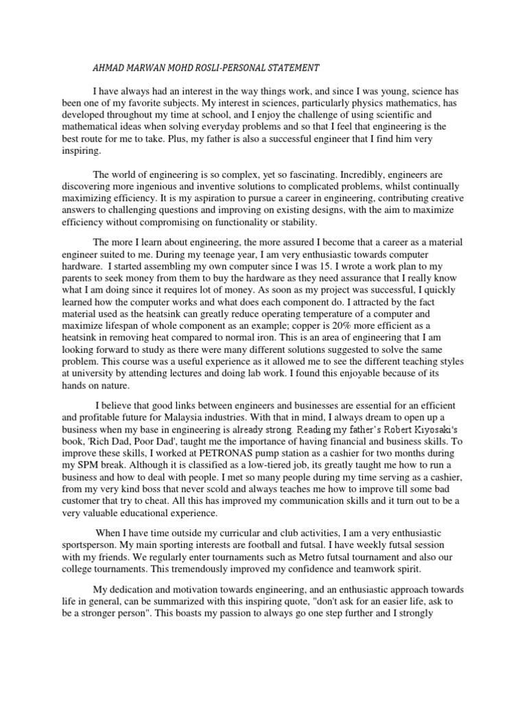 My Personal Statement. | PDF | Engineering | Engineer