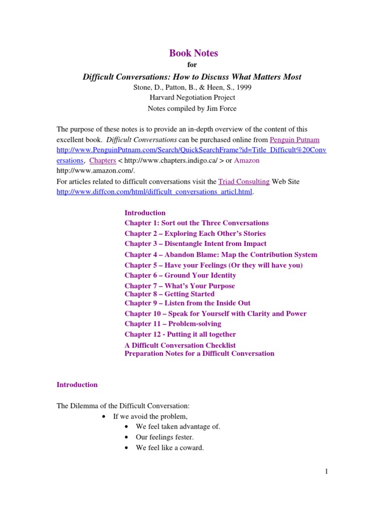 Book Notes: Difficult Conversations: How To Discuss What Matters Most ...