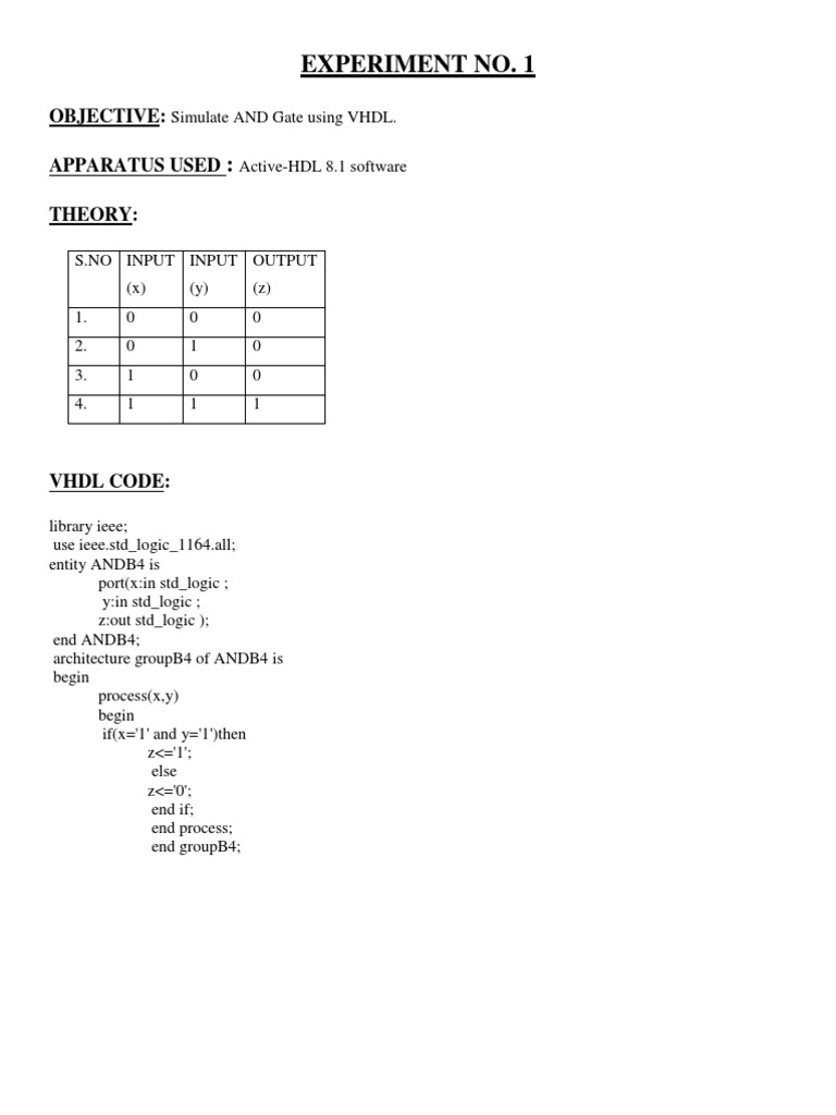 Experiment No. 1: Objective: Apparatus Used Theory | PDF | Vhdl | Electronic Design