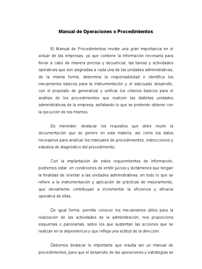 Manual de Operación o Procedimientos