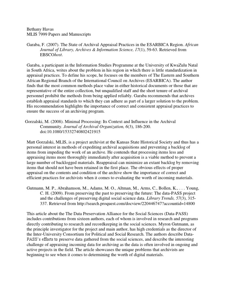 Archiving and Preservation Annotated Bibliography | PDF | Archive | Records Management