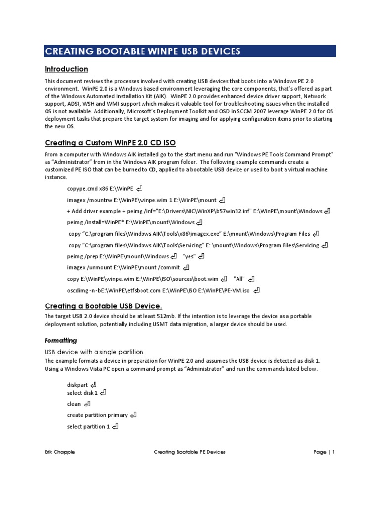 Creating Bootable WinPE 2 0 USB Devices | PDF | Booting | Microsoft Windows