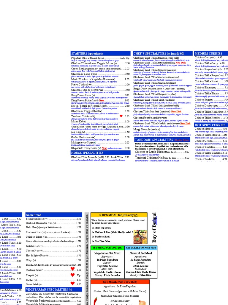 Bay of Bengal Takeaway Menu | PDF