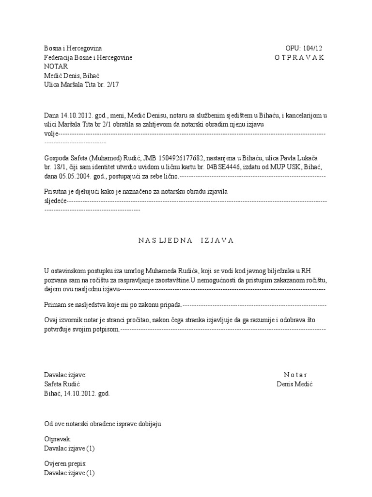 Nasljedna Izjava | PDF