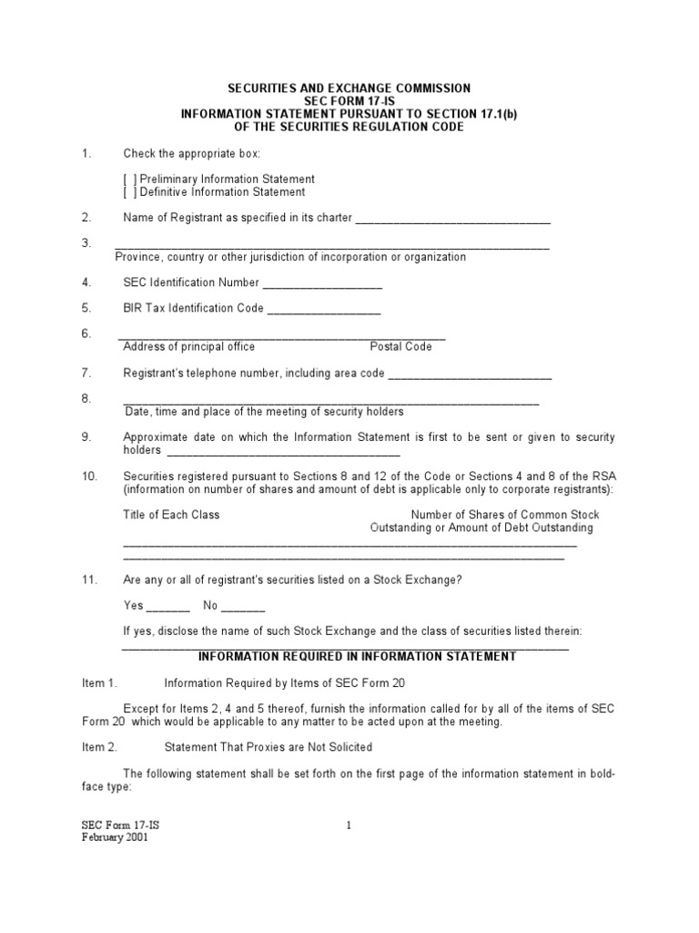 SEC Form 17-IS | PDF | Securities (Finance) | U.S. Securities And ...