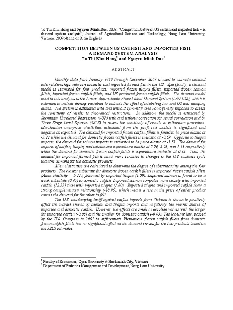 Catfish Demand Analysis | PDF | Price Elasticity Of Demand | Dumping ...
