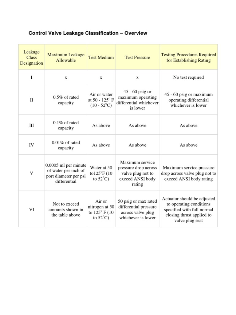 Control Valve Leakage Classification | PDF