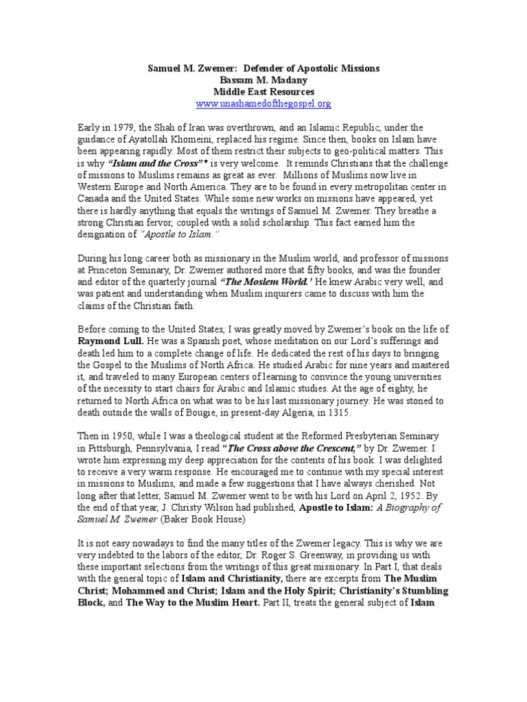 Samuel M. Zwemer Defender of Apostolic Missions | PDF