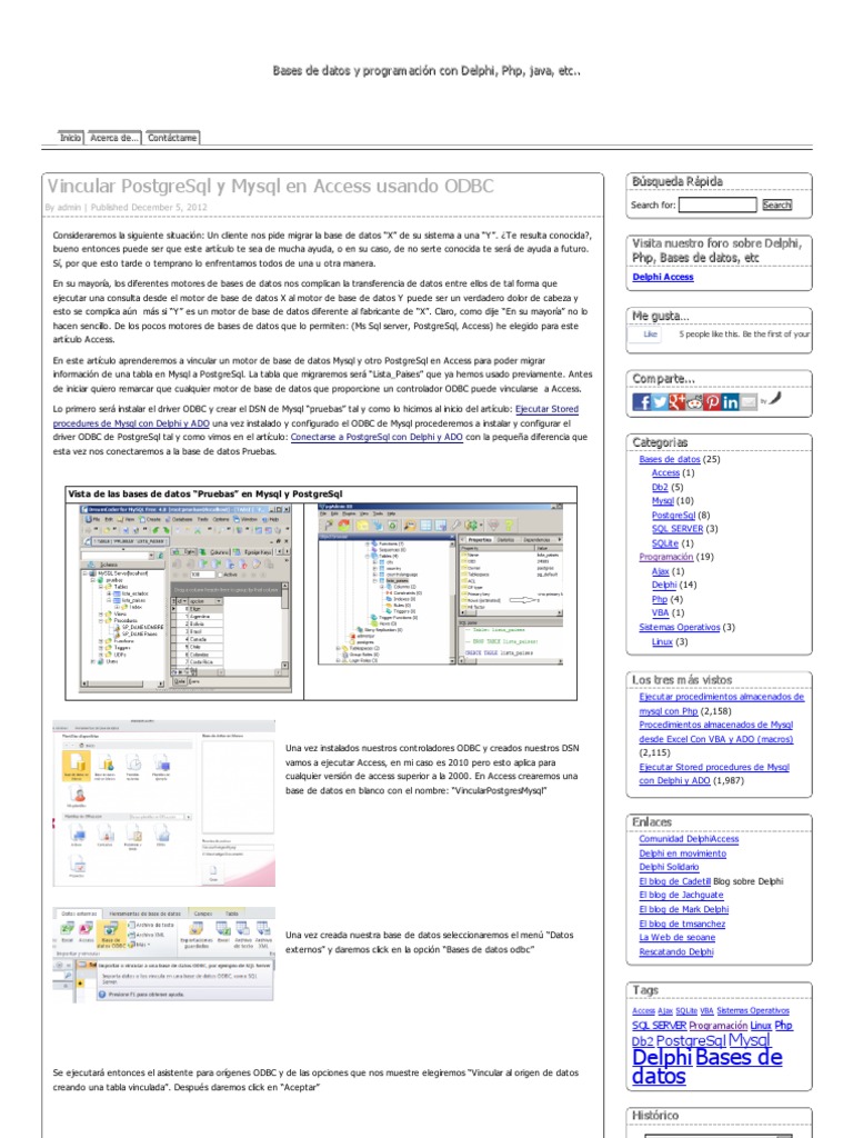 Vincular PostgreSql y Mysql en Access Usando ODBC | PDF | Mi sql | Postgre Sql