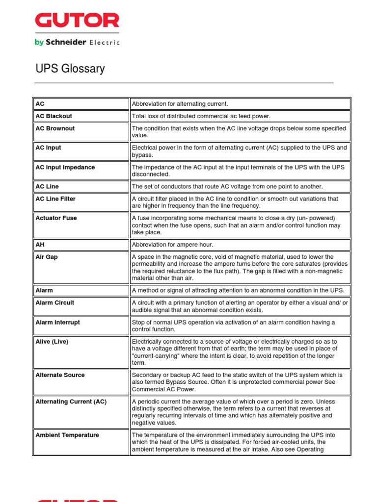 Gutor UPS System Glossary | PDF | Capacitor | Battery (Electricity)