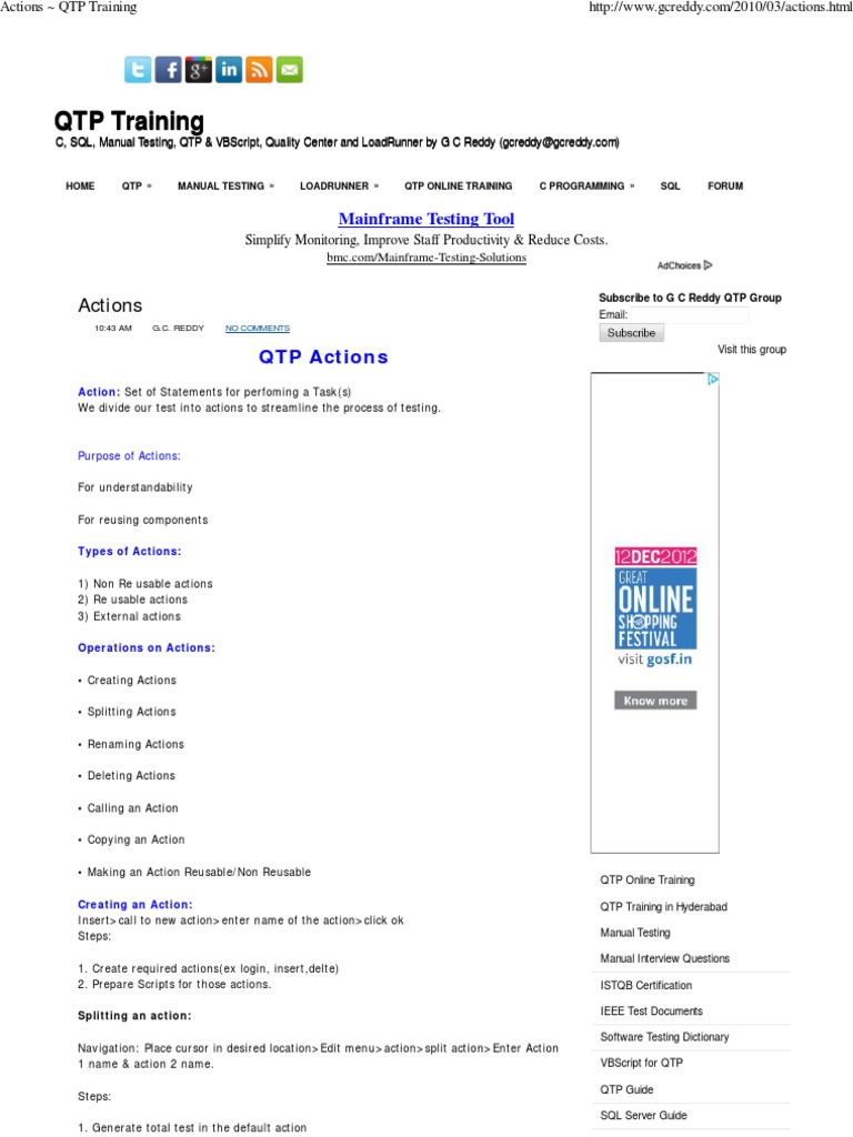 QTP Training QTP Training: Actions | PDF | Scripting Language | Software Framework