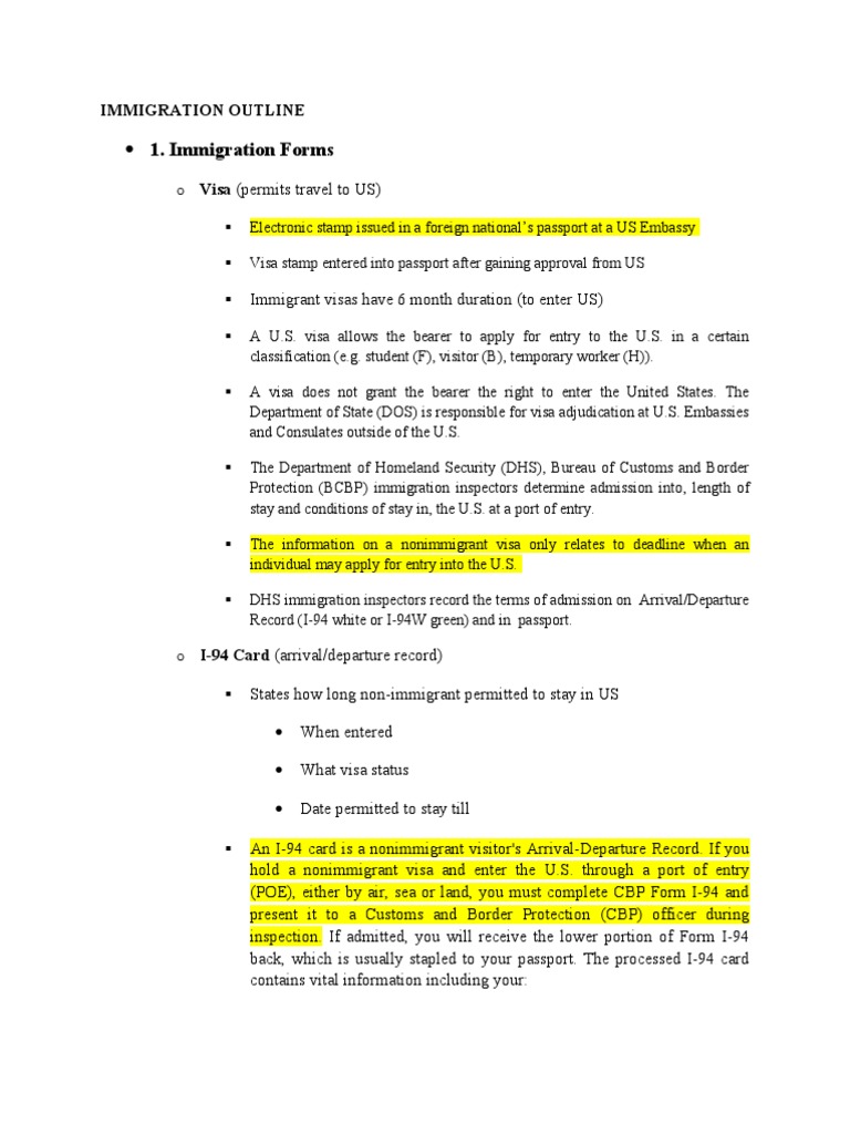 Immigration Law Outline | Travel Visa | U.S. Customs And Border Protection