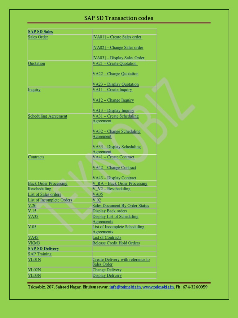 Sap SD Tcodes | PDF | Invoice | Economies