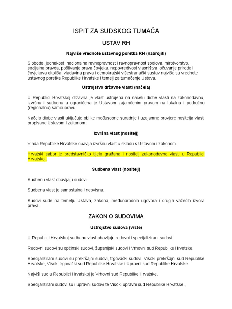 Ispit Za Sudskog Tumaca - Pravni Dio - Skripta | PDF