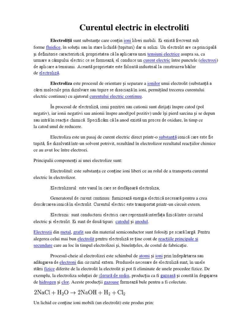 Curentul Electric in Electroliti | PDF