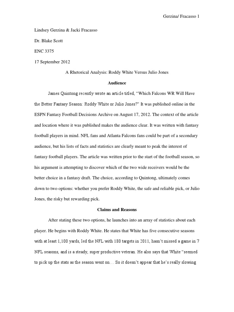 Fantasy Football Rhetorical Analysis | PDF | Fantasy Football (American)
