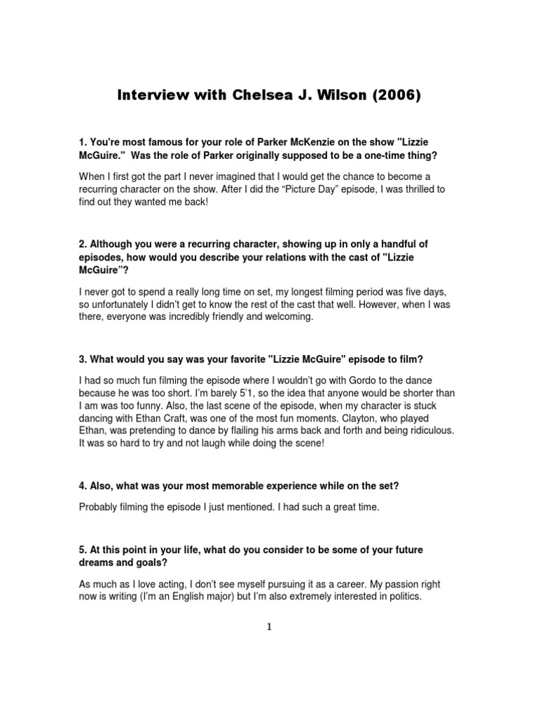 Chelsea J Wilson Interview (2006) | PDF | Audition | Leisure