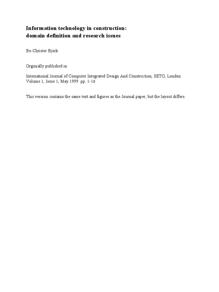 Information Technology in Construction Overview | PDF | Prototype ...