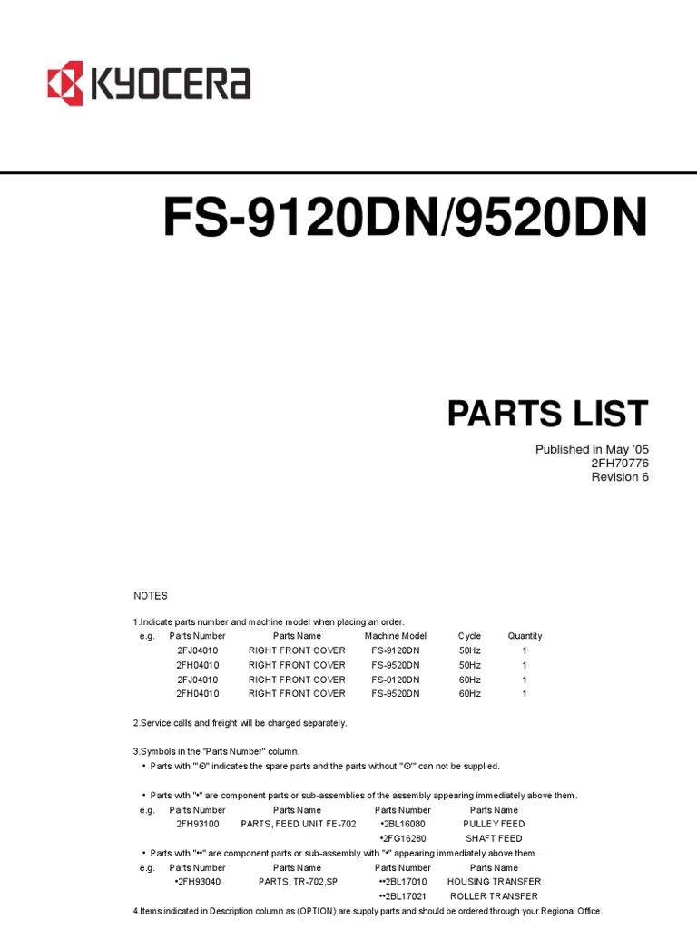 Kyocera FS9120 - 9520 Parts List PDF | PDF | Computing And Information Technology