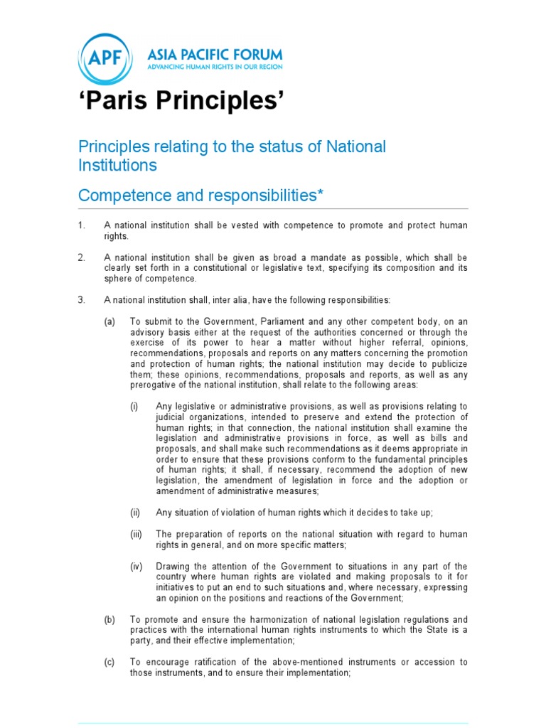 The Paris Principles: Guiding Standards for Effective National Human ...