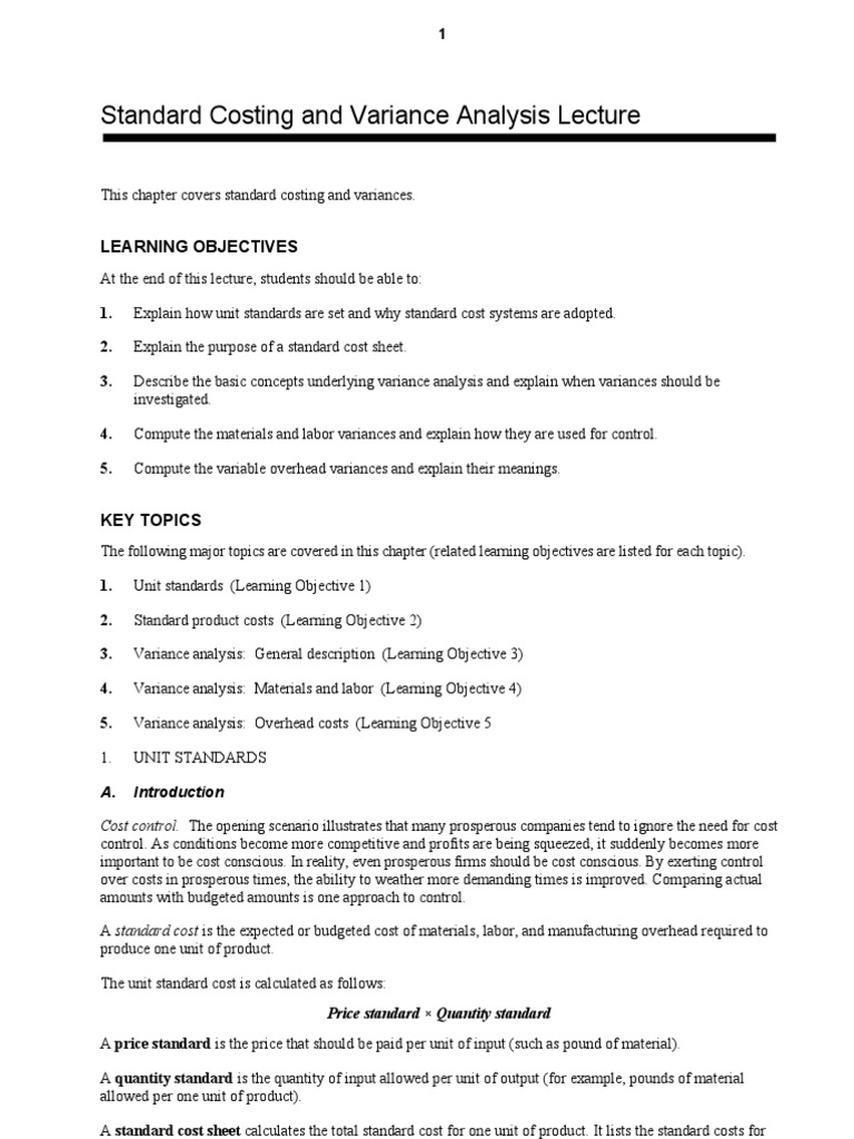 Lecture Notes - STD Costing and Variance Analysis | PDF | Labour ...