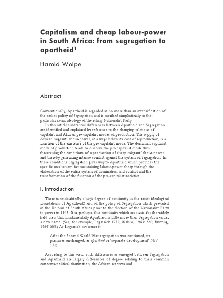 Wolpe, H. (1972) Capitalism and Cheap Labour-Power in South Africa ...