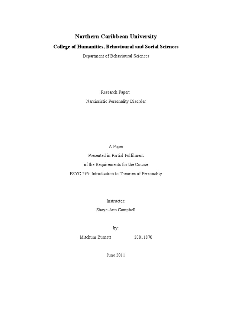 Narcissistic Personality Disorder Analysis | PDF | Narcissism ...
