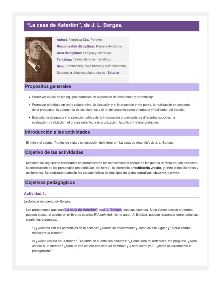 La Casa de Asterion-Jorge Luis Borges | PDF | Minotauro | Educación ...