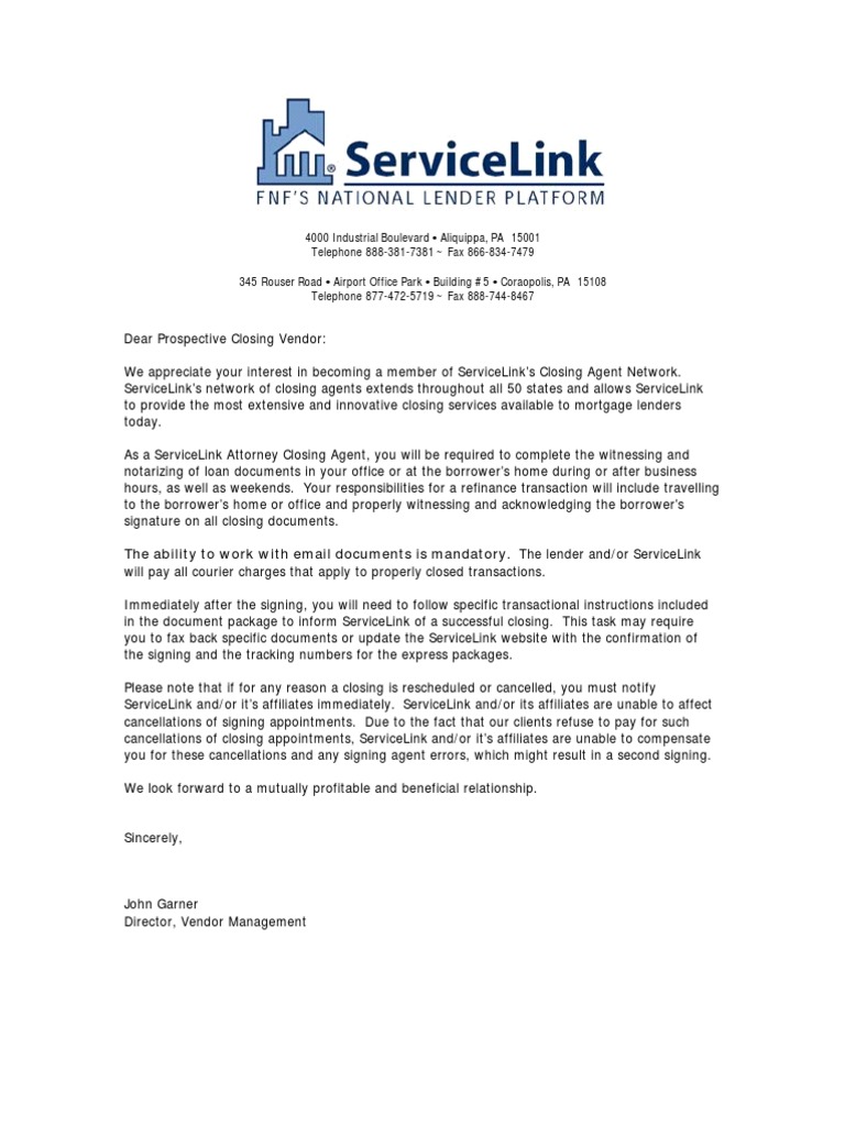 FNF Servicelink Title Closing Agent Contract | PDF | Withholding Tax ...