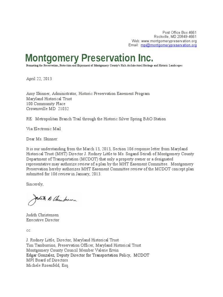 MPI Letter To Maryland Historic Trust | PDF