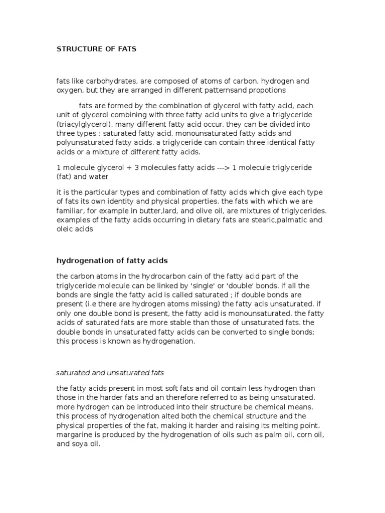 Structure of Fats: Saturated and Unsaturated Fats | PDF | Fat | Fatty Acid