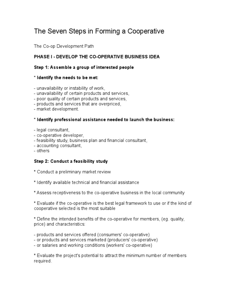 The Seven Steps in Forming A Cooperative | PDF | Cooperative | Business