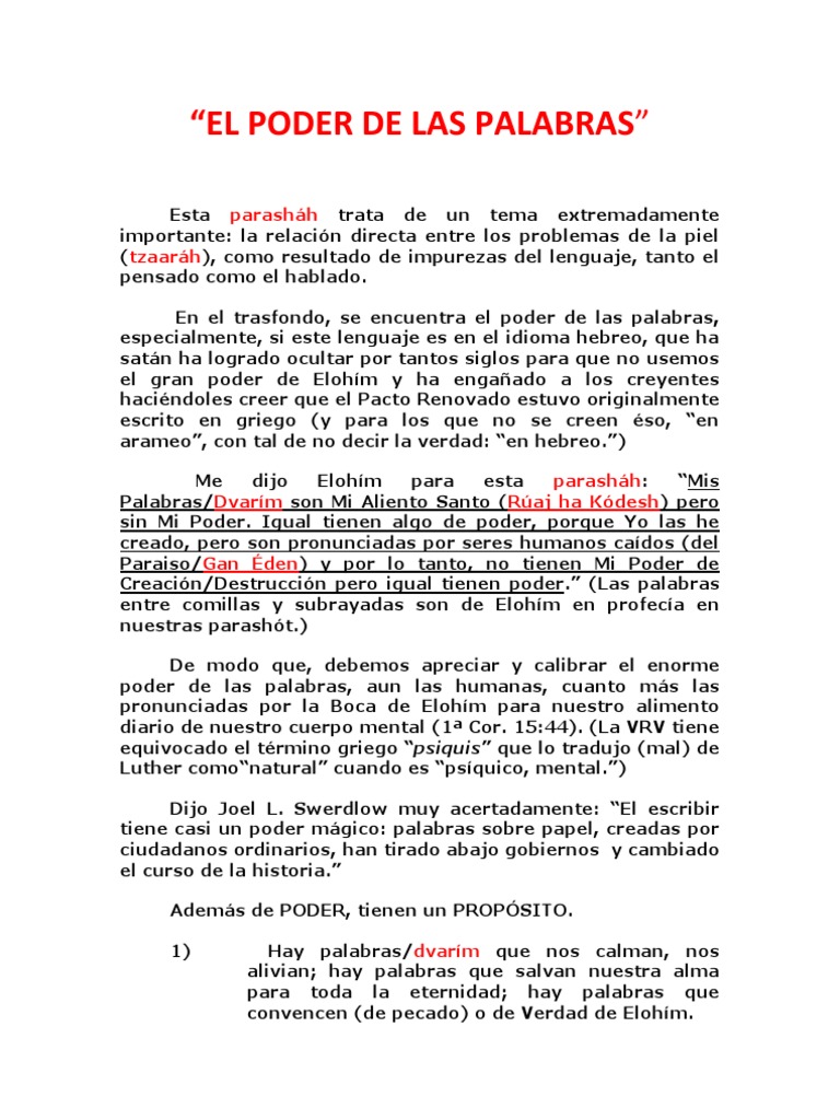 El Poder De Las Palabras Pdf Pdf Bendición Oración