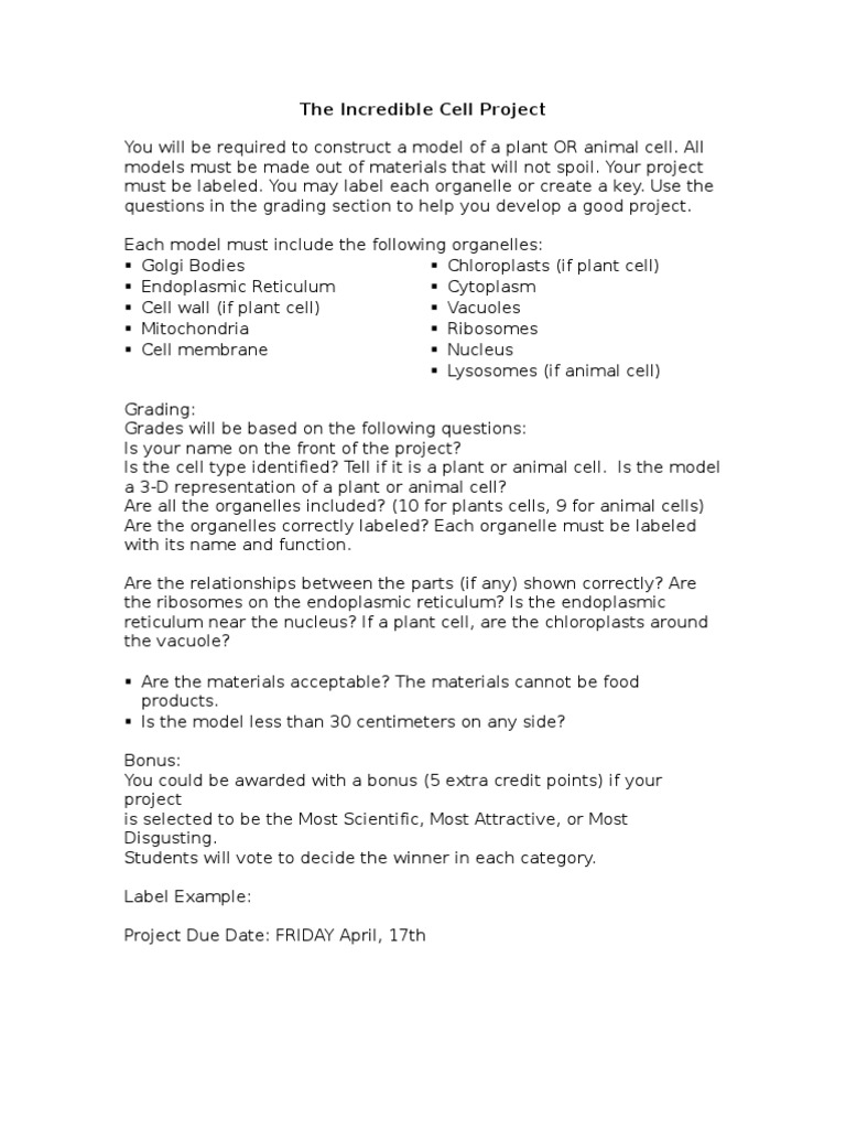 The Incredible Cell Project | PDF