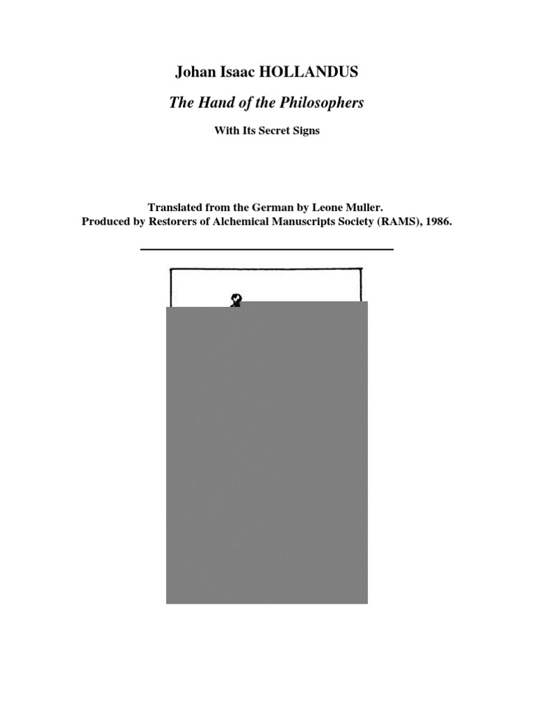 Johan Isaac HOLLANDUS Hand of The Philosophers With Its Secret Signs ...