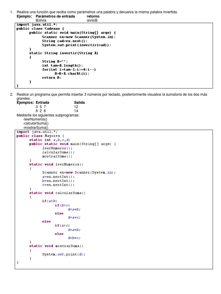 Funciones Java: Inversión y Sumas | PDF