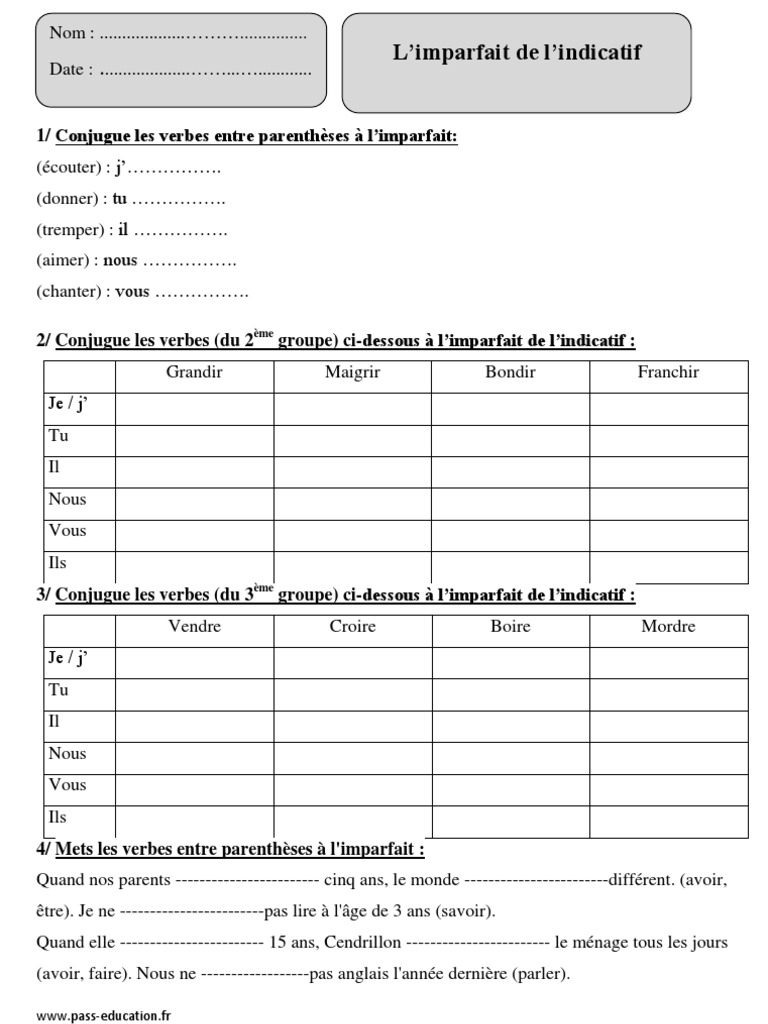 Imparfait - Cm1 - Exercices Corrigés - Conjugaison - Cycle 3 2 | PDF ...