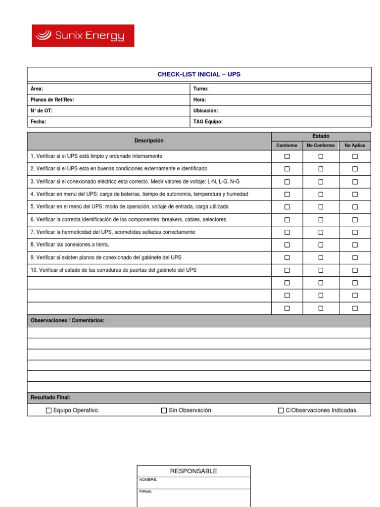 Check List Inicial UPS | PDF