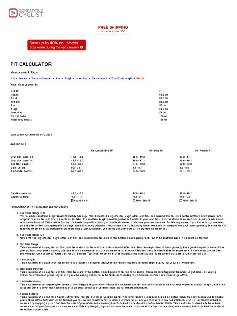 FIT CALCULATOR MEASUREMENT GUIDE | PDF | Human Powered Vehicles ...