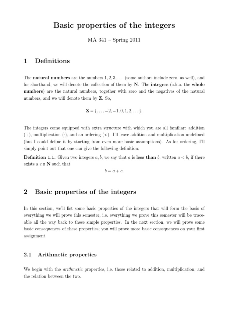 Basic Properties of Integers | PDF | Integer | Multiplication