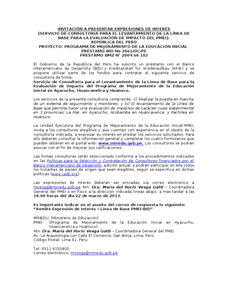 Expresion de Interes Pmei-Minedu | PDF | Jardín de infancia | Educación ...
